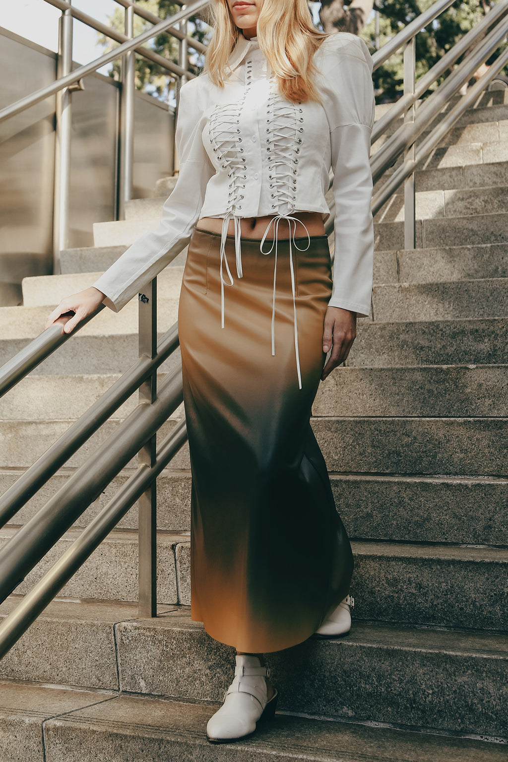 Kathleen Vegan Leather Gradation Print A-Line Maxi Skirt | Shop Beulah ...